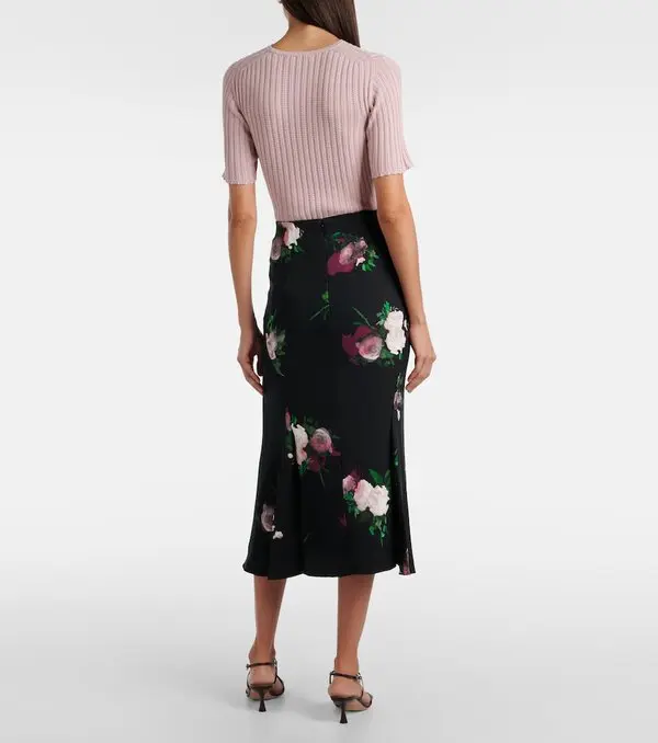 Erdem Floral Midi Skirt - Black