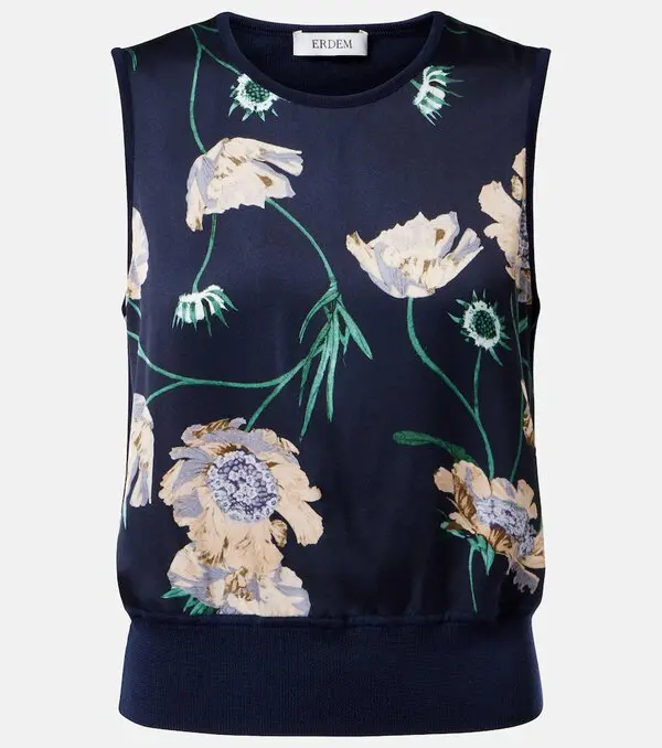 Erdem Floral Wool Sweater Vest - Blue