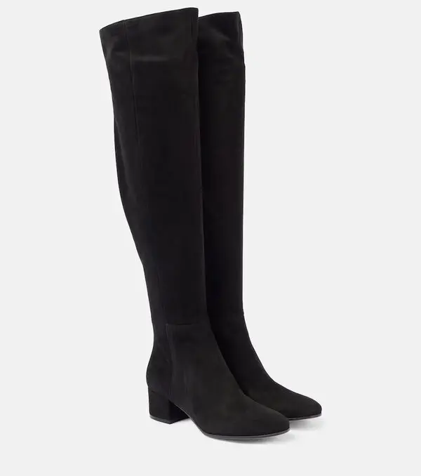 GIANVITO ROSSI Suede Pointed Toe Zip Up Knee-high Boots - Black