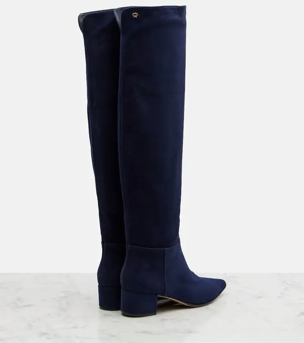 GIANVITO ROSSI Suede Knee-high Pointed Toe Boots - Blue