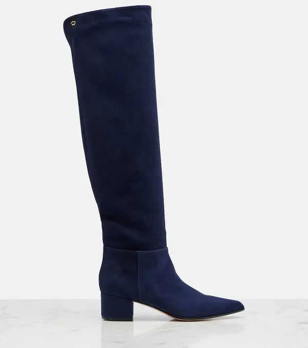 GIANVITO ROSSI Suede Knee-high Pointed Toe Boots - Blue