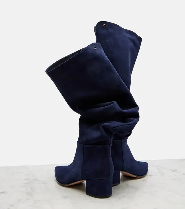 GIANVITO ROSSI Suede Knee-high Pointed Toe Boots - Blue