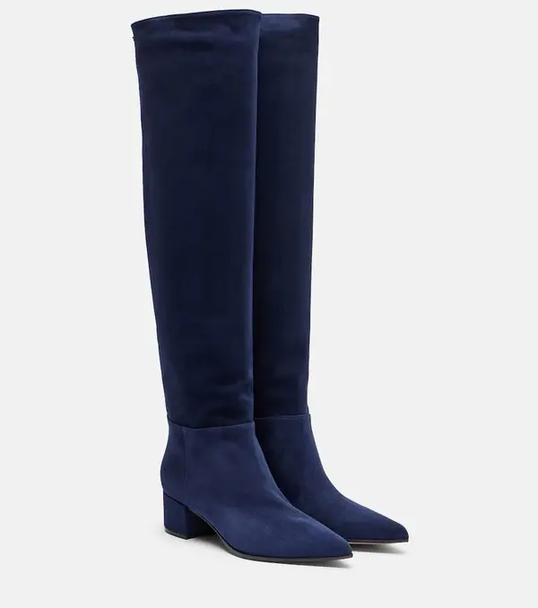 GIANVITO ROSSI Suede Pointed Toe Zip Up Knee-high Boots - Blue