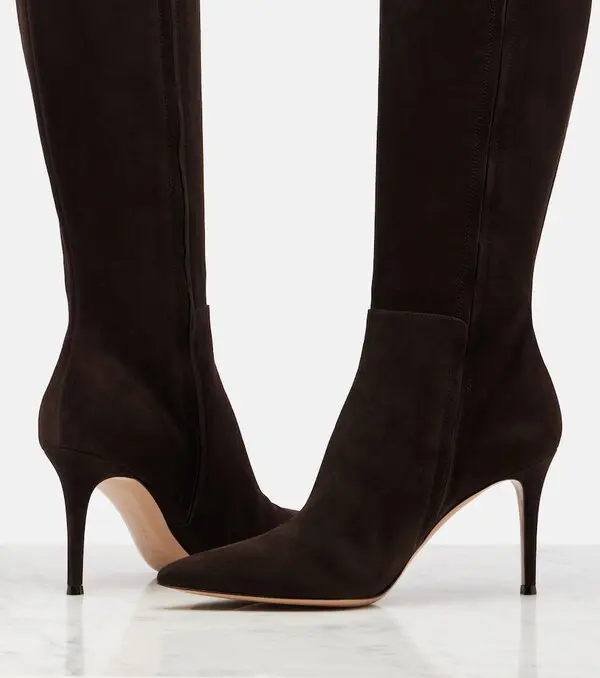 GIANVITO ROSSI Suede Knee-high Pointed Toe Boots - Brown