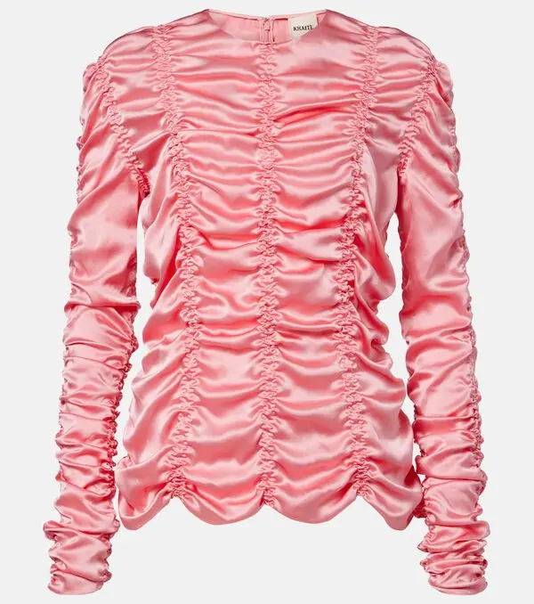 Khaite Rory Ruched Silk Charmeuse Top - Pink