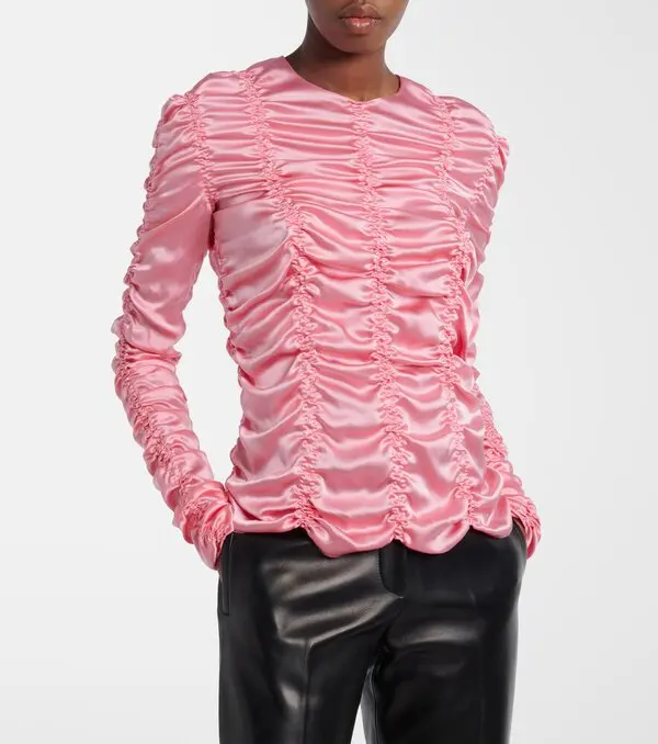 Khaite Rory Ruched Silk Charmeuse Top - Pink