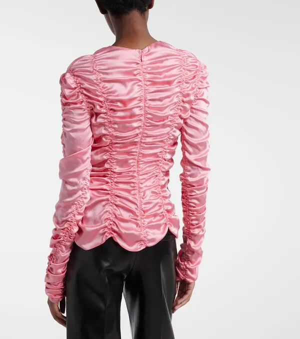 Khaite Rory Ruched Silk Charmeuse Top - Pink