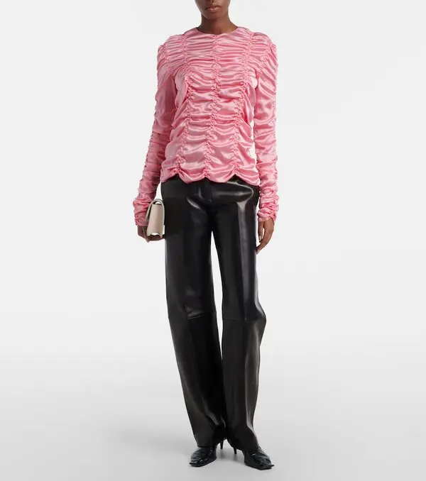 Khaite Rory Ruched Silk Charmeuse Top - Pink