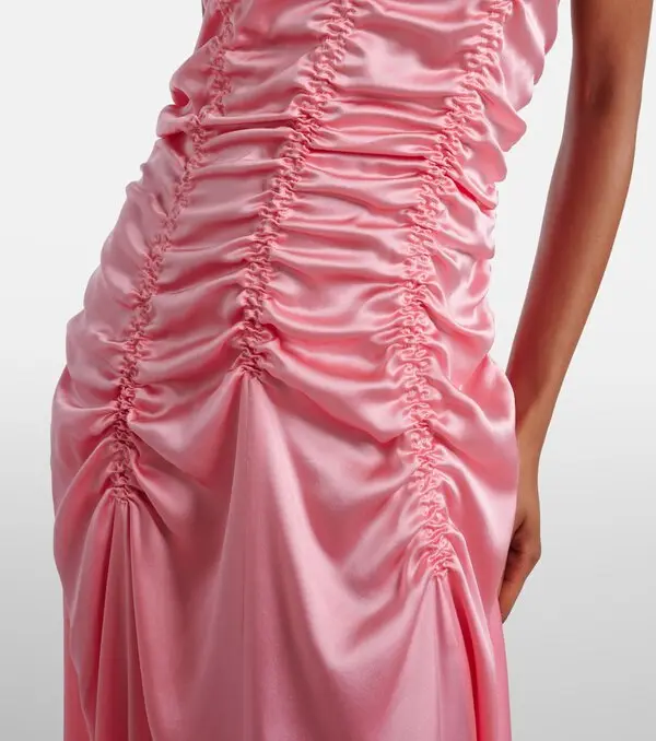 Khaite Raina Ruched Silk Satin Midi Dress - Pink
