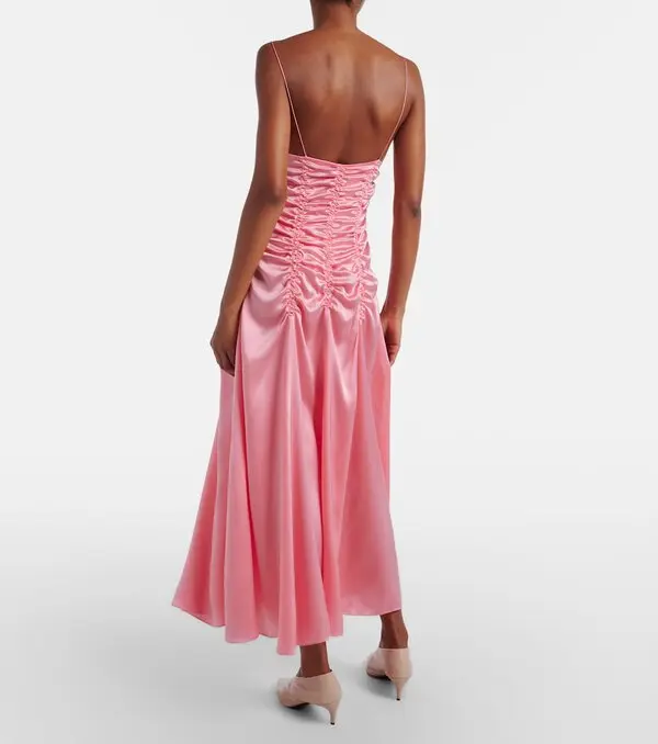 Khaite Raina Ruched Silk Satin Midi Dress - Pink