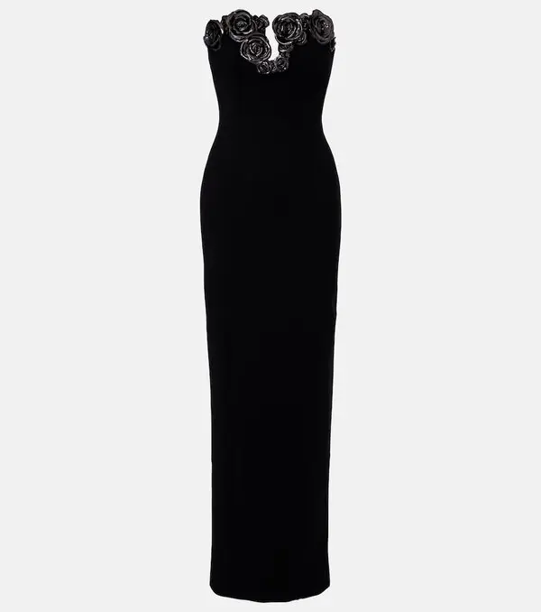 Rachel Gilbert Floral-appliqué Bustier Gown - Black