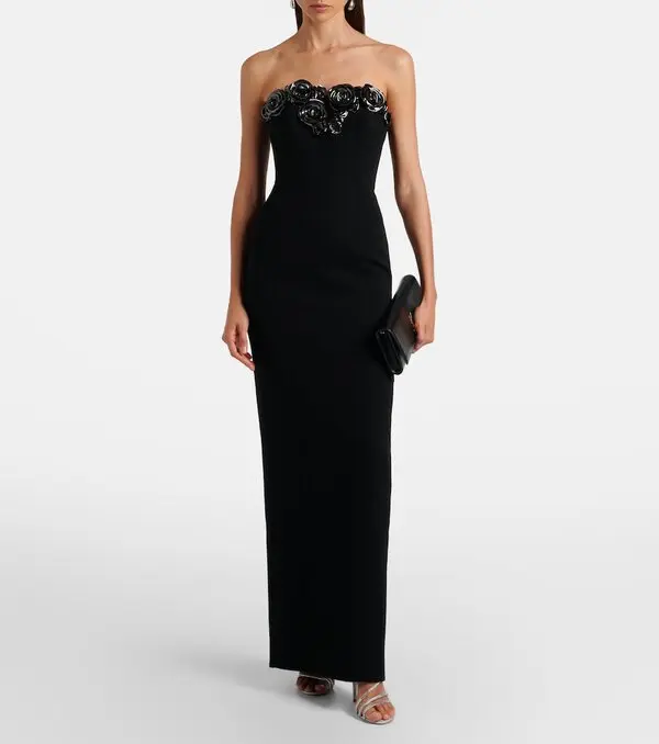 Rachel Gilbert Floral-appliqué Bustier Gown