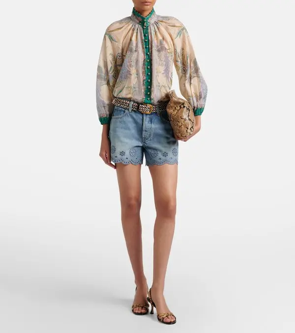 FRAME Long Hang Broderie Anglaise Denim Shorts