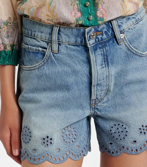 FRAME Long Hang Broderie Anglaise Denim Shorts