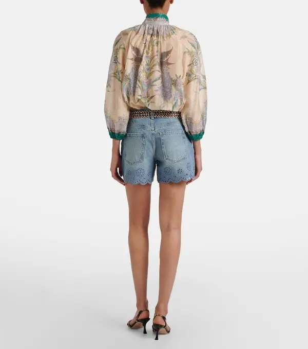 FRAME Long Hang Broderie Anglaise Denim Shorts