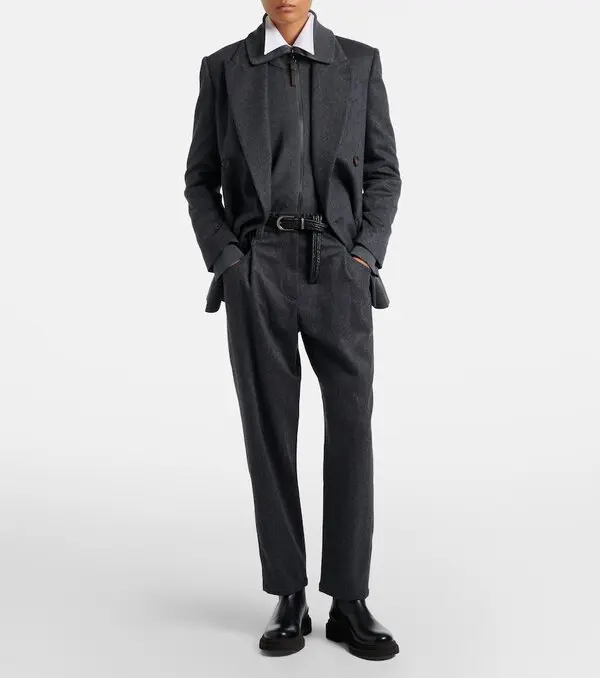 Brunello Cucinelli Wool Straight Leg Trousers - Grey