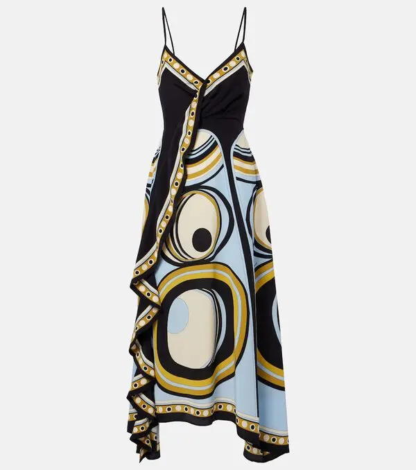 La DoubleJ Turn Around Silk Crêpe De Chine Midi Dress - Multicoloured