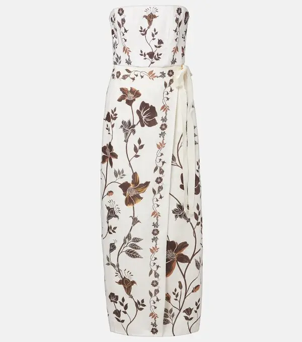 Agua Bendita Floral Linen Bustier Dress