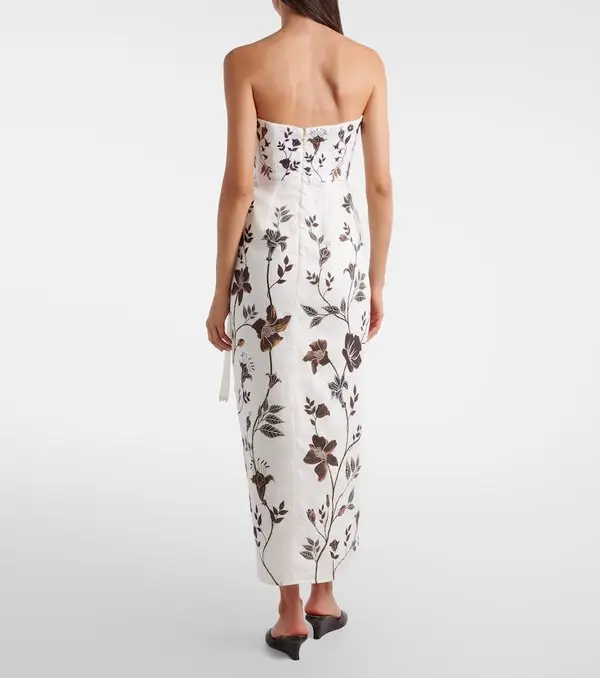 Agua Bendita Floral Linen Bustier Dress