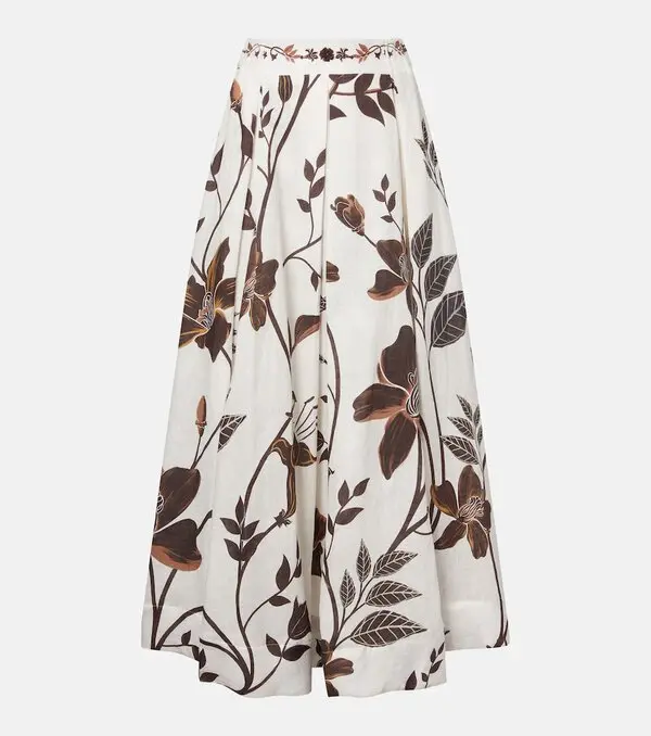 Agua Bendita Delta Floral Linen Maxi Skirt - Brown