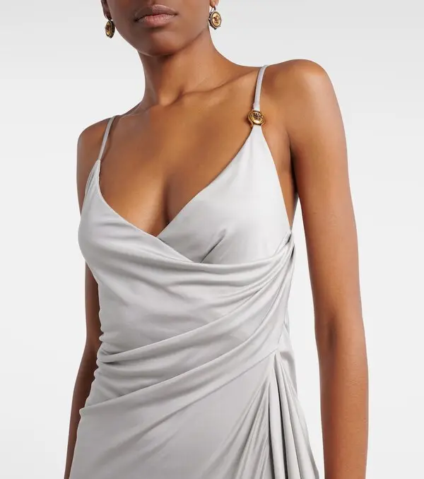 Versace Medusa Draped Jersey Maxi Dress - Grey