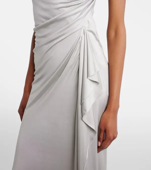 Versace Medusa Draped Jersey Maxi Dress - Grey