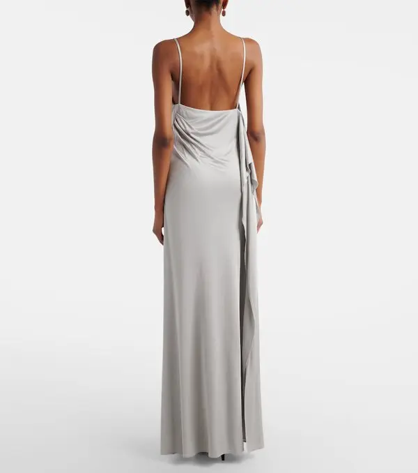 Versace Medusa Draped Jersey Maxi Dress - Grey