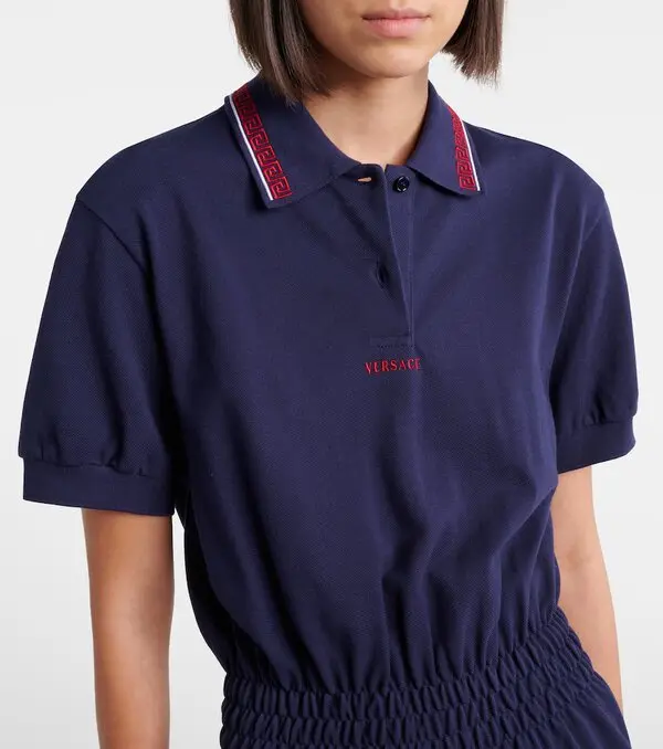 Versace Greca Cotton Piqué Polo Dress - Blue