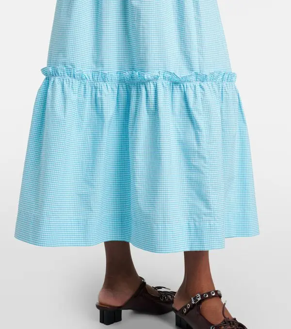 GANNI Embroidered Gingham Cotton Poplin Maxi Skirt