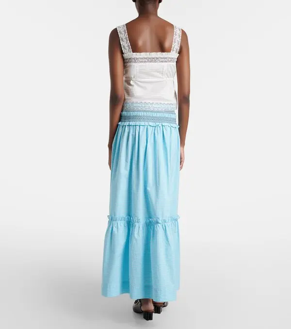 GANNI Embroidered Gingham Cotton Poplin Maxi Skirt