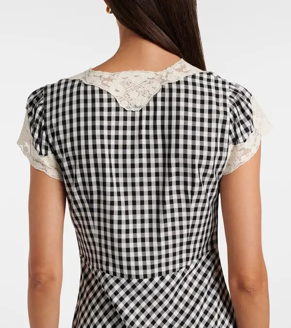 Rixo Amari Lace-trimmed Checked Midi Dress - Black