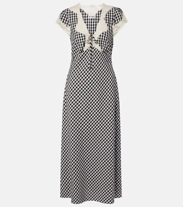 Rixo Amari Lace-trimmed Checked Midi Dress - Black