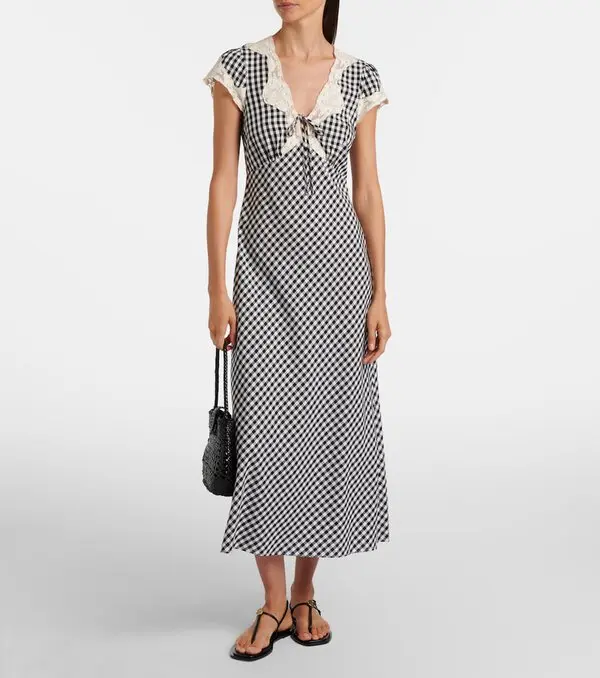 Rixo Amari Lace-trimmed Checked Midi Dress - Black