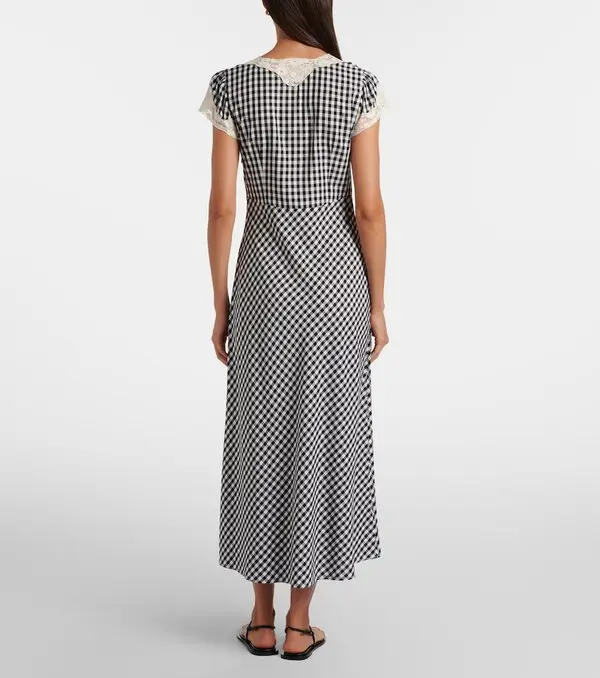 Rixo Amari Lace-trimmed Checked Midi Dress - Black