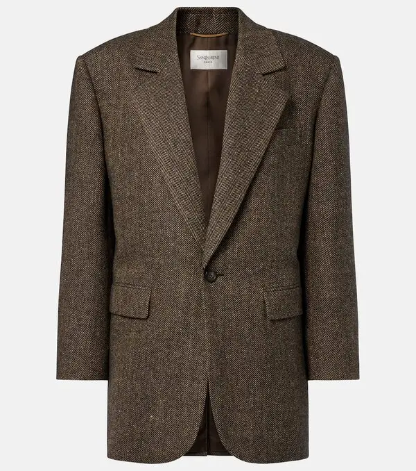 Saint Laurent Wool-blend Herringbone Blazer - Brown
