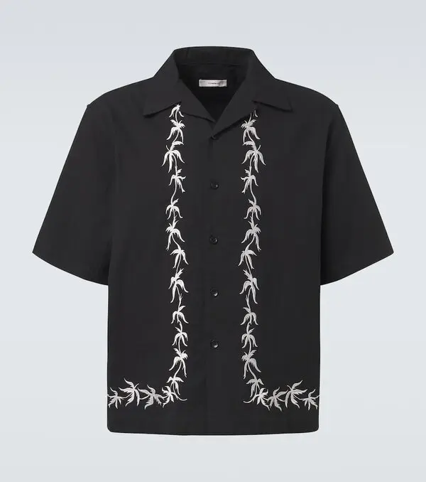 Commas Embroidered Bowling Shirt - Black