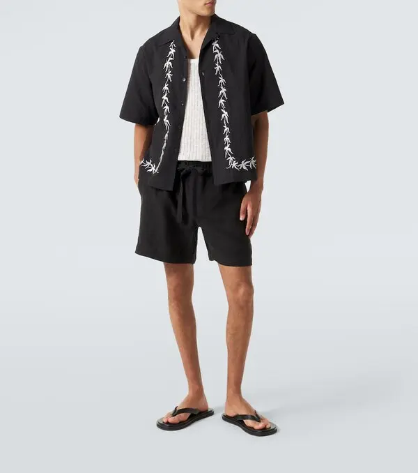Commas Embroidered Bowling Shirt - Black