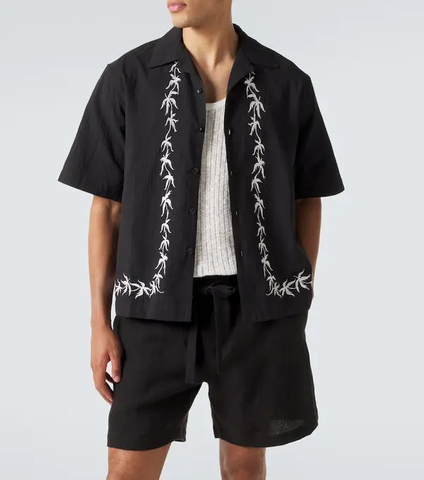 Commas Embroidered Bowling Shirt - Black