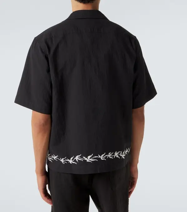 Commas Embroidered Bowling Shirt - Black