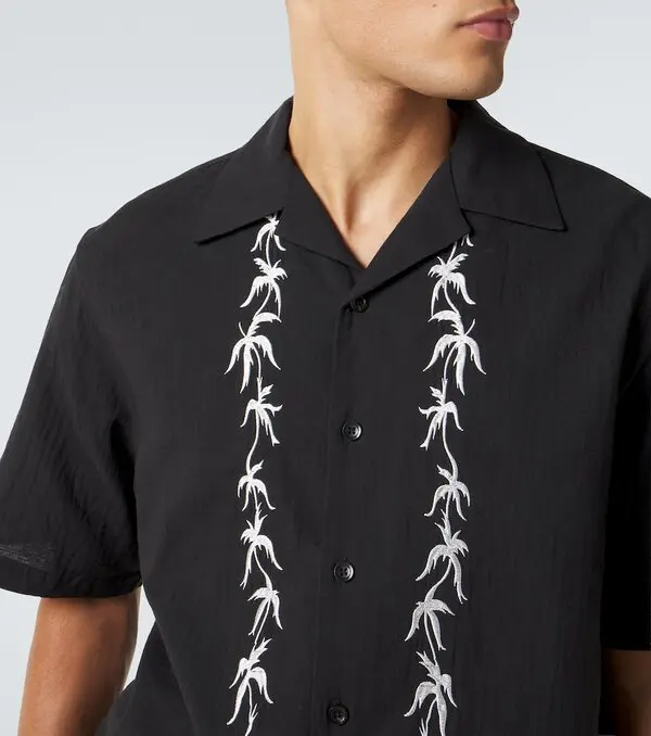 Commas Embroidered Bowling Shirt - Black
