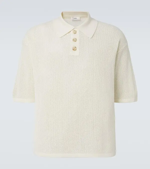Commas Open-knit Cotton-blend Polo Sweater - White