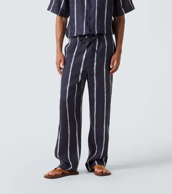 Commas Name Striped Linen Wide-leg Pants