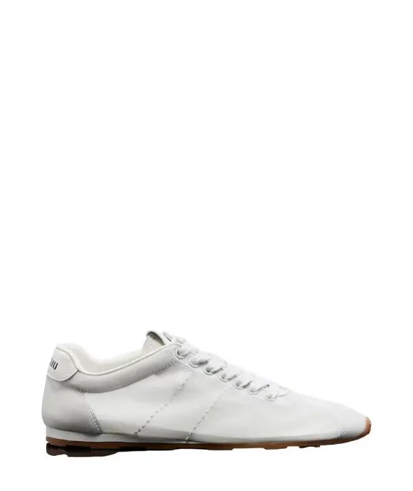 Miu Miu Polyester And Leather Trimmed Lace-up Sneakers - White
