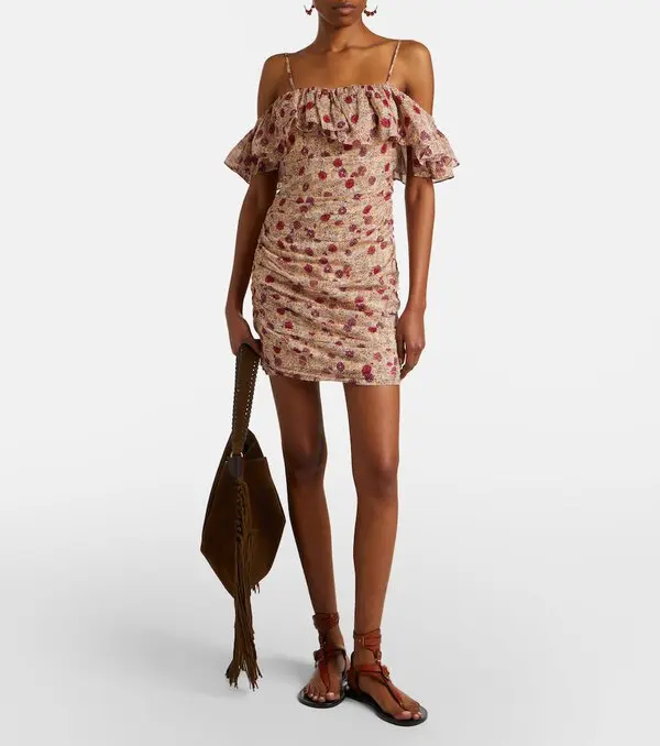 MARANT ETOILE Davilia Off-shoulder Ruched Cotton Minidress - Red