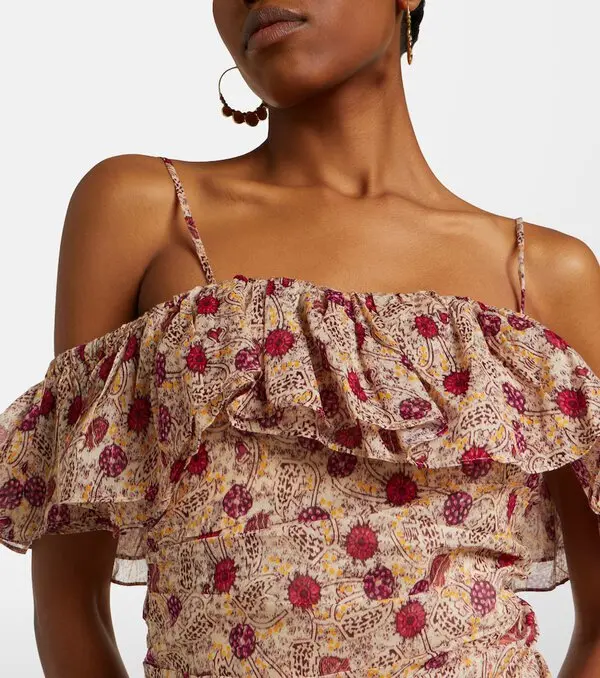 MARANT ETOILE Davilia Off-shoulder Ruched Cotton Minidress - Red