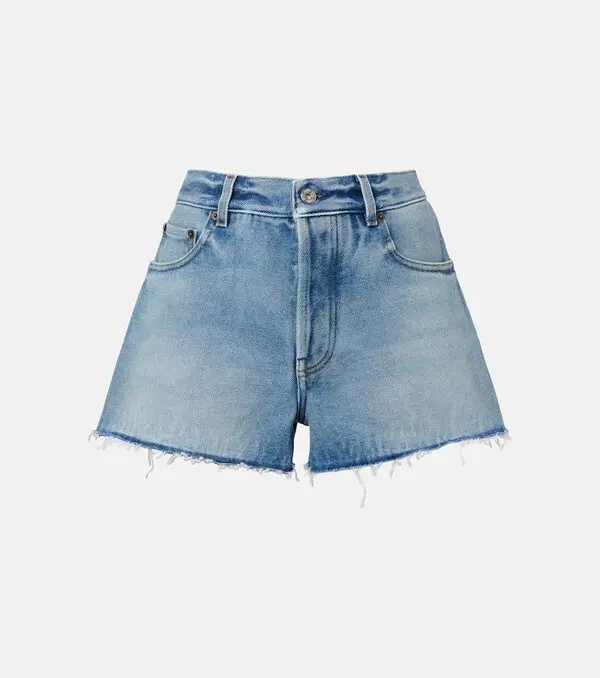 Miu Miu Frayed Denim Shorts - Blue