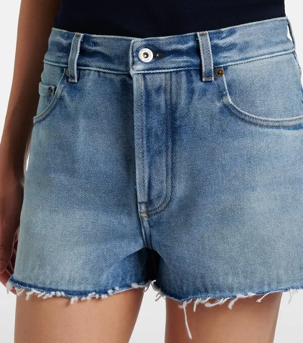 Miu Miu Frayed Denim Shorts - Blue