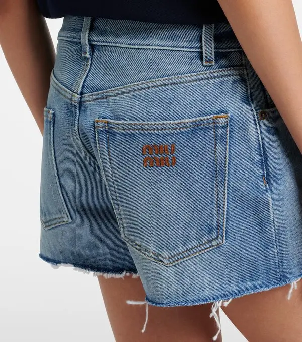 Miu Miu Frayed Denim Shorts - Blue