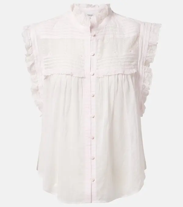 MARANT ETOILE Dersia Embroidered Ruffled Cotton Blouse - Pink