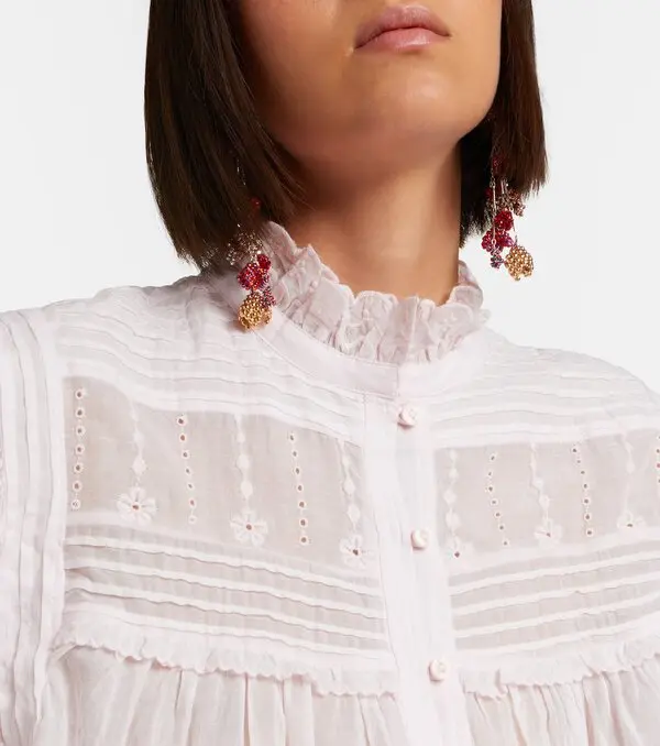 MARANT ETOILE Embroidered Ruffled Cotton Blouse - Pink